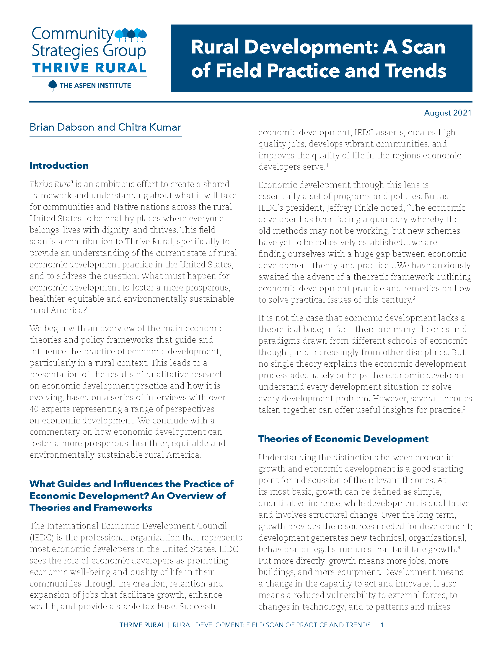 Rural Development: A Scan of Field Practice and Trends - Aspen Institute