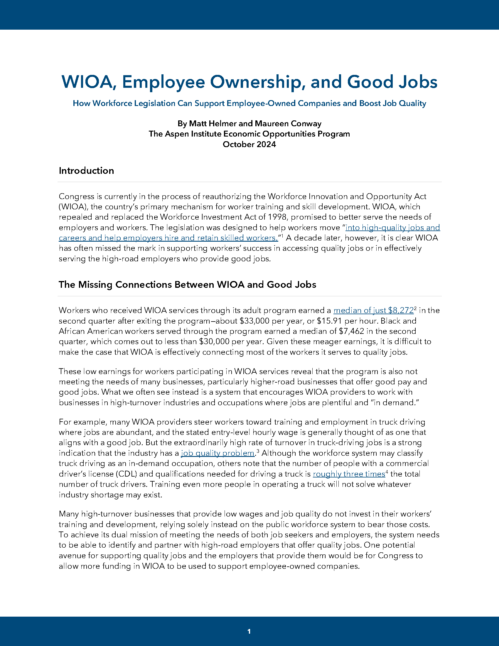 WIOA, Employee Ownership, and Good Jobs: How Workforce Legislation Can ...